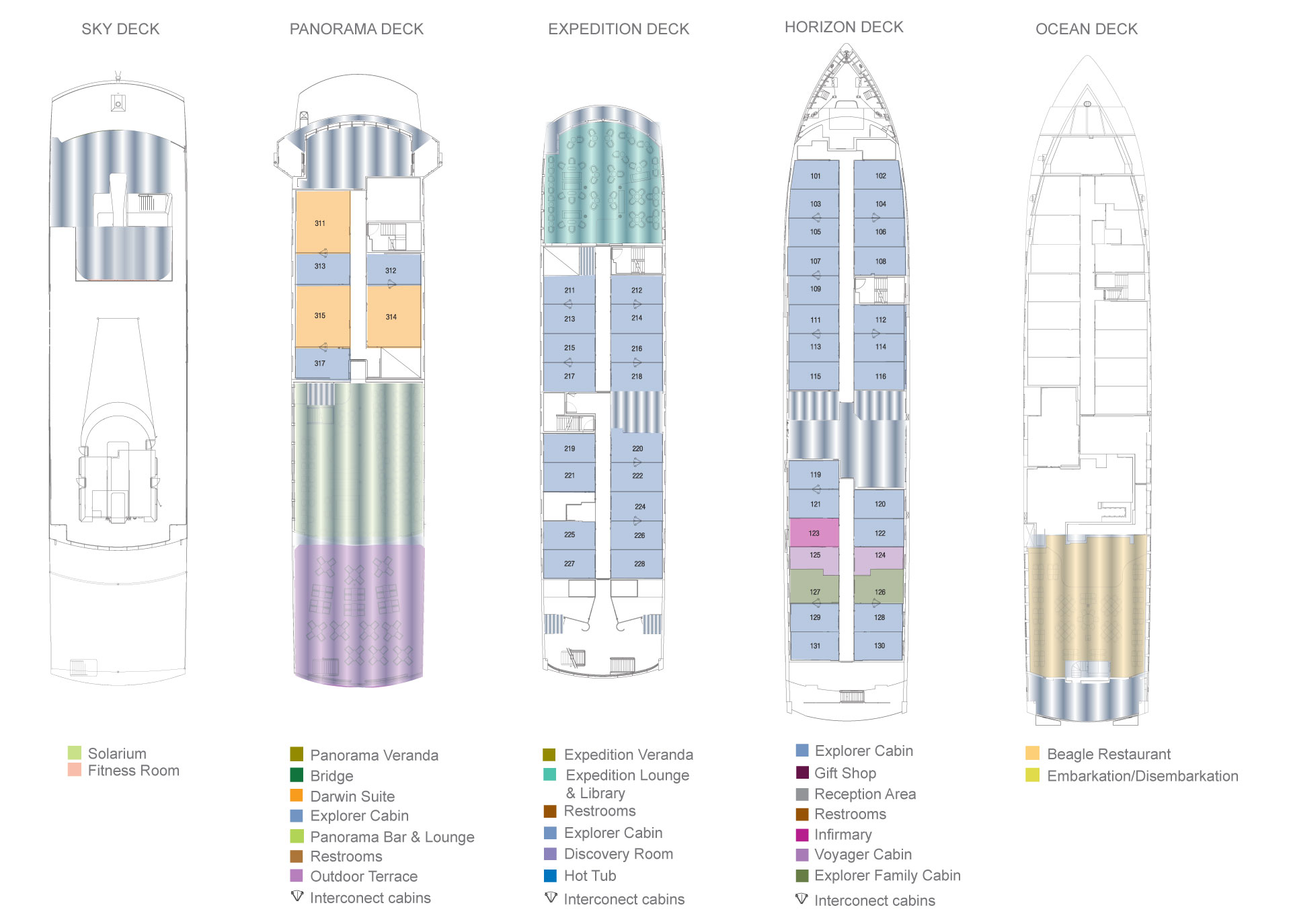 Galapagos Cruise Ship rooms | Santa Cruz II - Decks and Cabins